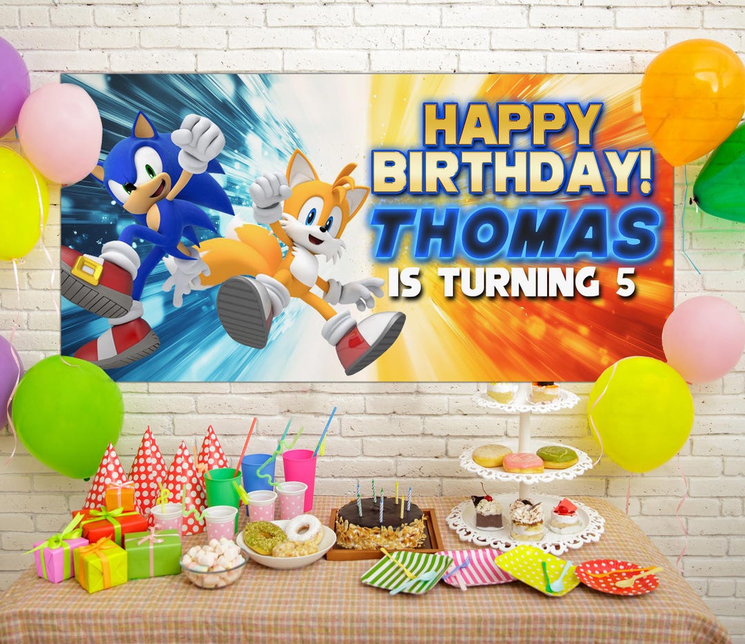 Sonic Birthday Party Backdrop Sonic Bday Banner Custom Name Sonic ...