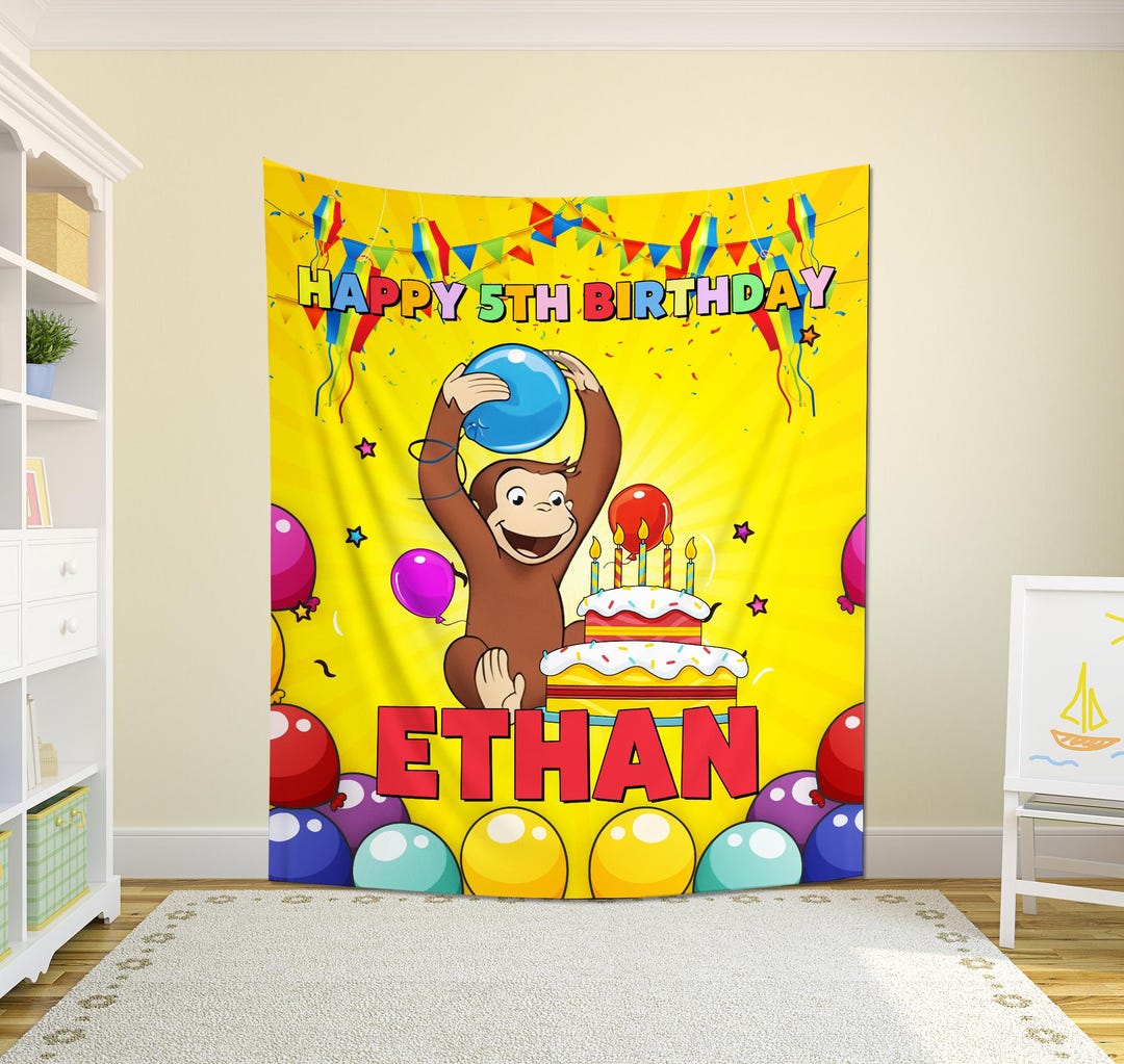 Curious George Birthday Backdrop/curious George Birthday Banner/curious ...