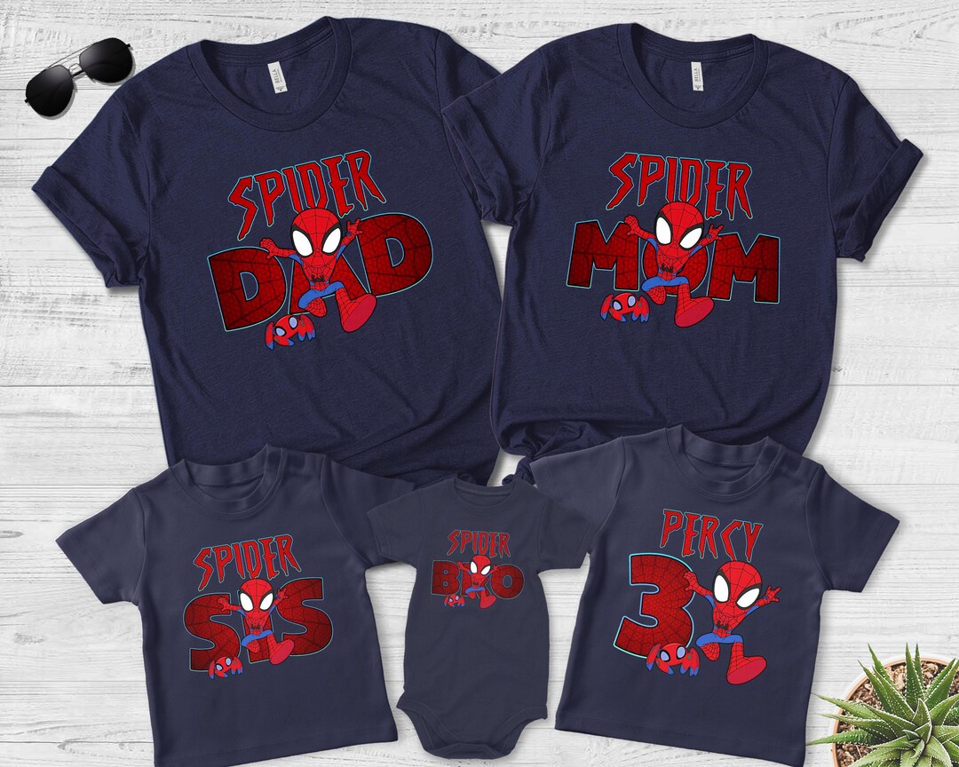 Spider Birthday Family Shirts, Marvel Spider-man Dad Mom Kids Tees ...