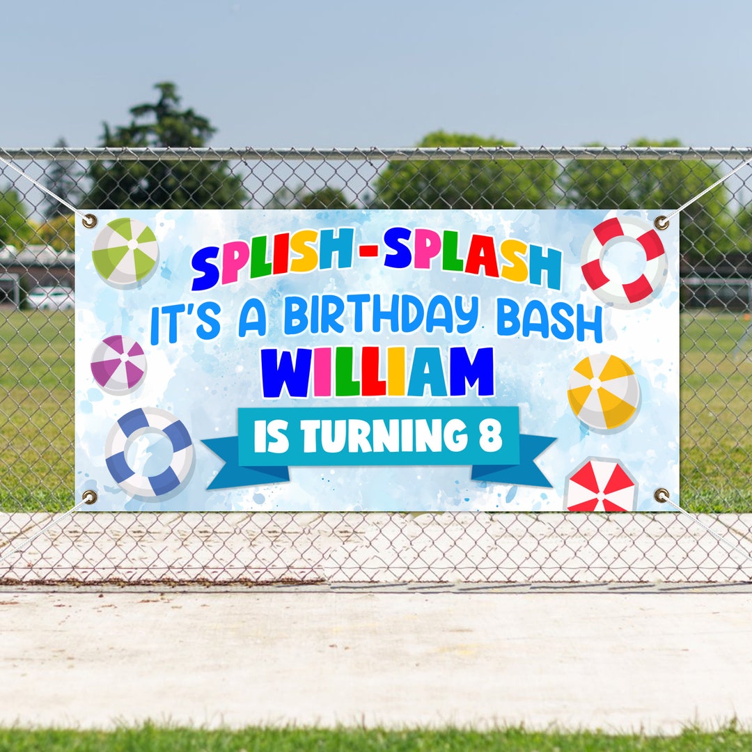Beach Ball Birthday Banner, Splish Splash Birthday Backdrop,waterslide ...