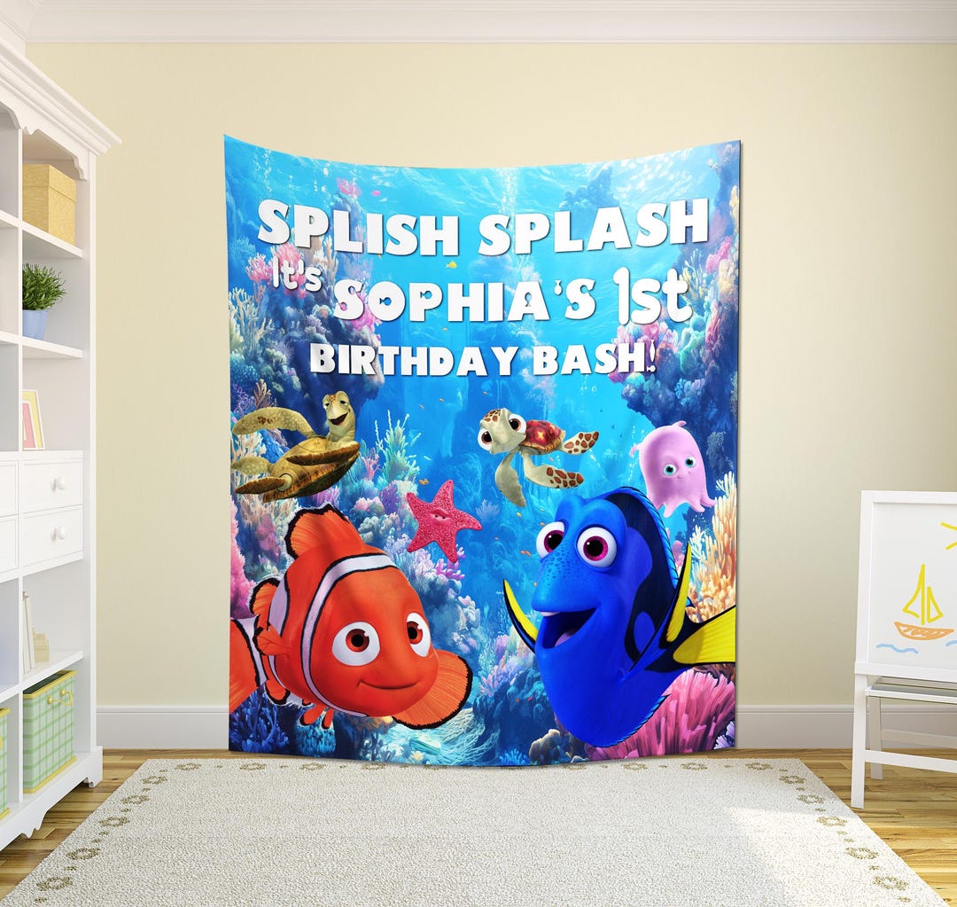 Custom Name Finding Nemo Birthday Backdrop, Finding Nemo Bday Party ...
