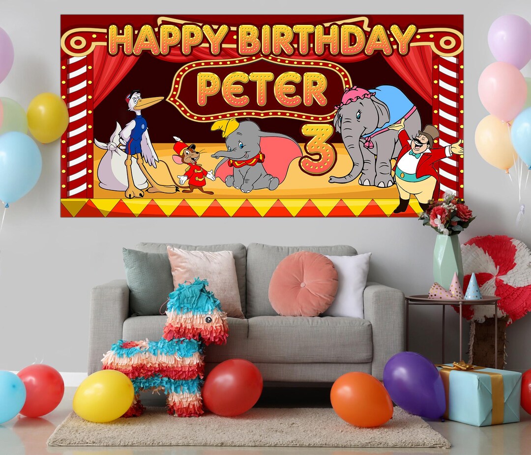 Dumbo Backdrop Banner, Carnival Birthday Background, Circus Tent Theme ...