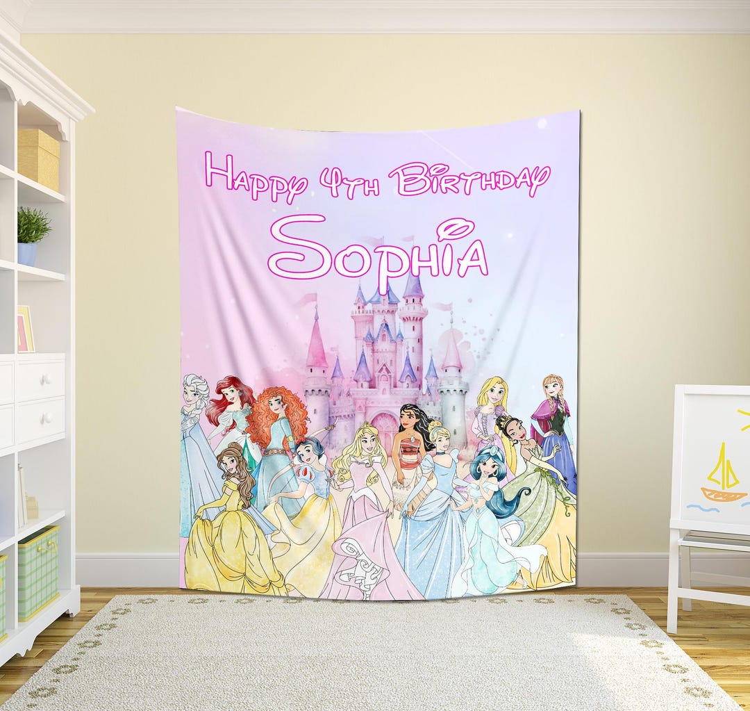 Disney Princess Birthday Banner, Disney Princesses Banner, Disney ...