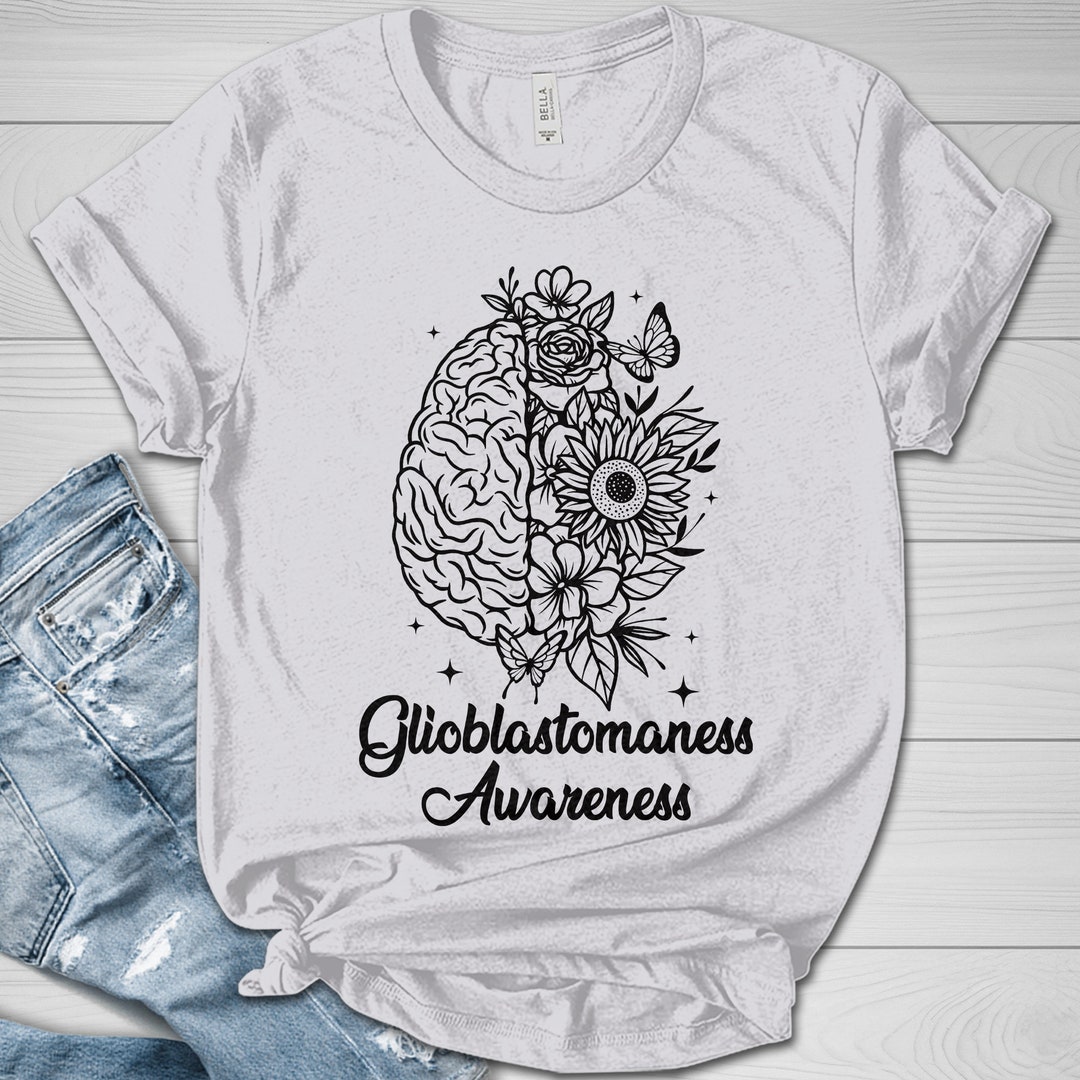 Floral Glioblastoma Awareness Month Shirt, Brain Cancer Month, Gray ...