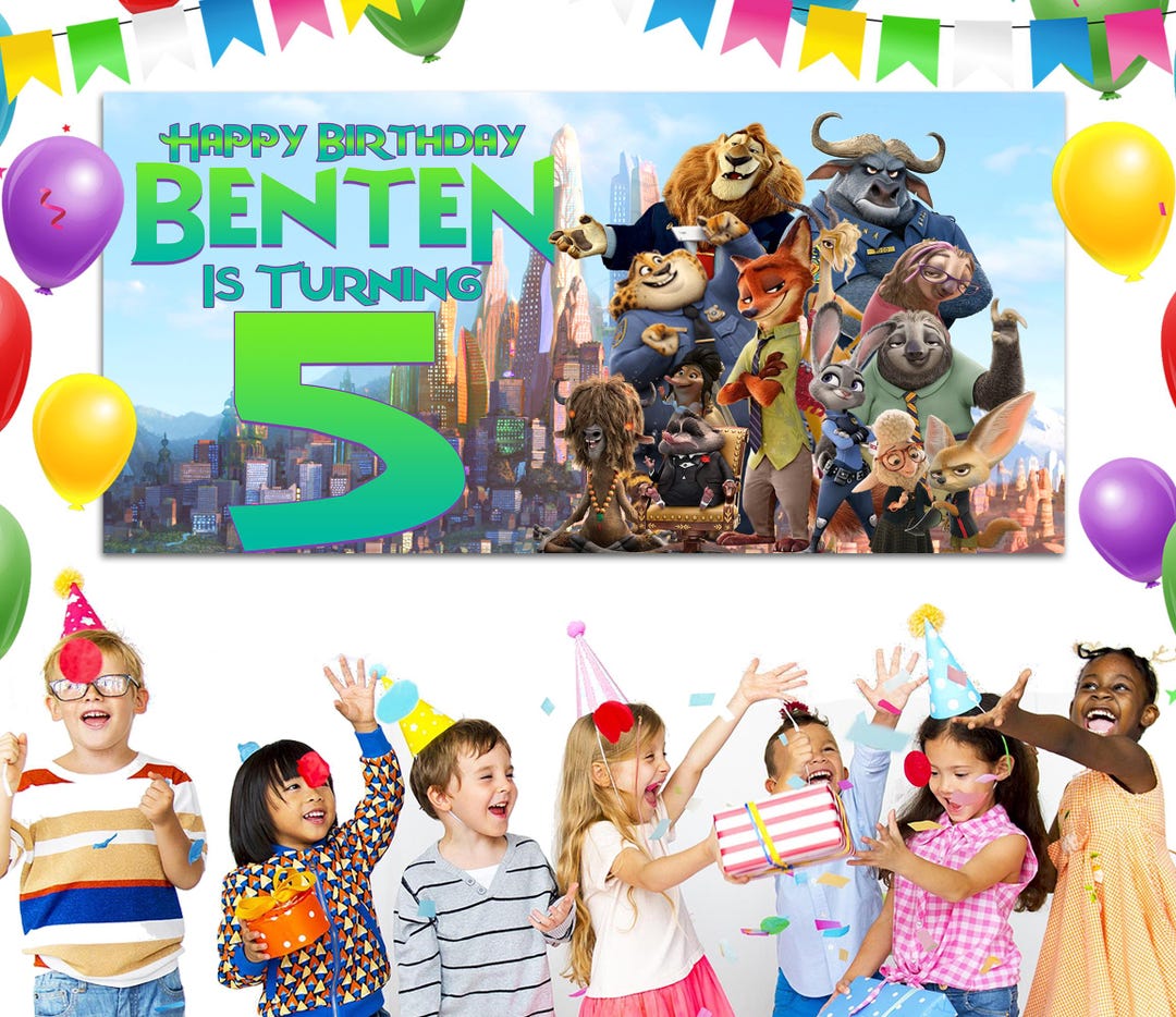 Zootopia Birthday Party Backdrop Zootopia Baby Shower Banner, Birthday ...