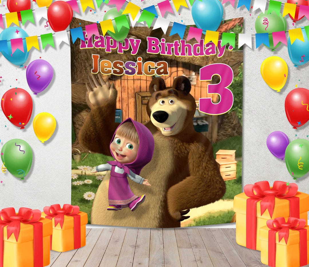 Masha and the Bear Birthday Backdrop | Masha and the Bear Birthday ...