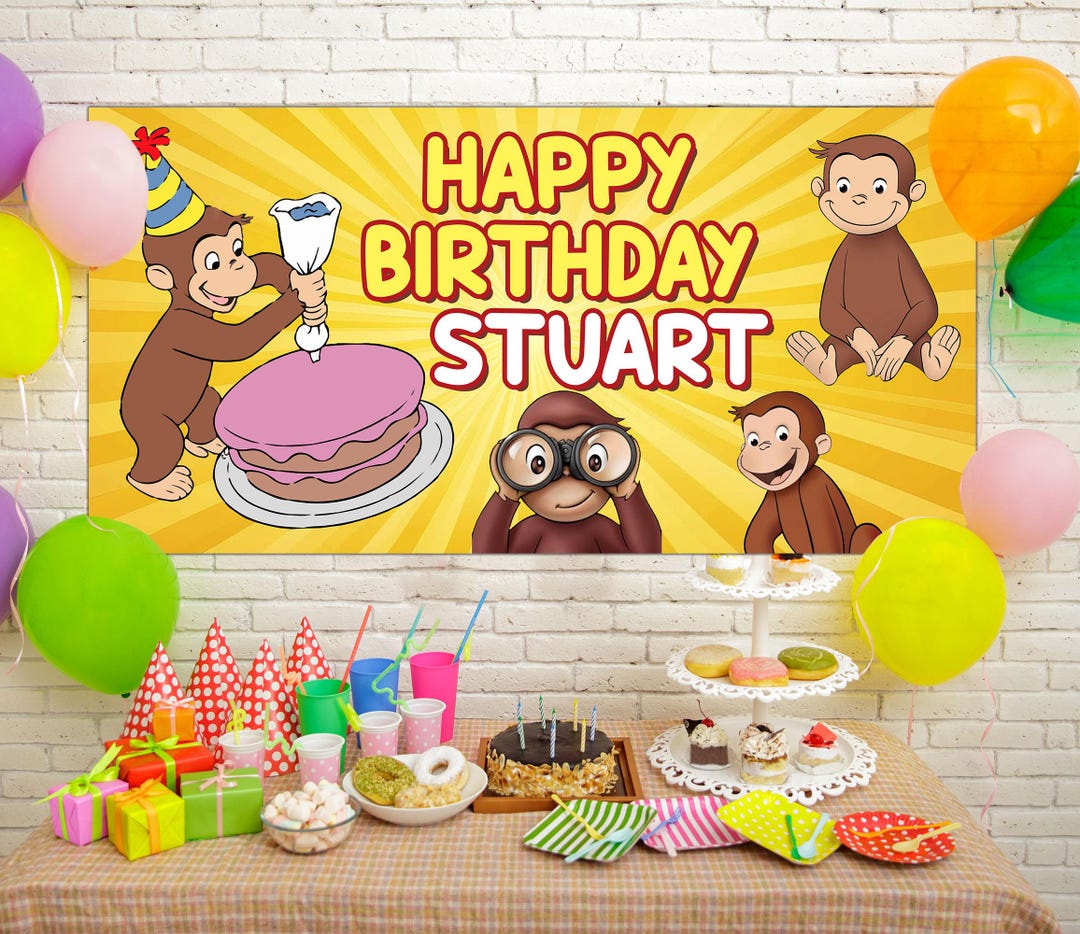 Curious George Birthday Backdrop, Curious George Birthday Banner ...
