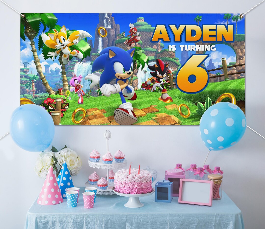 Sonic Birthday Party Backdrop Sonic Bday Banner Custom Name Sonic ...