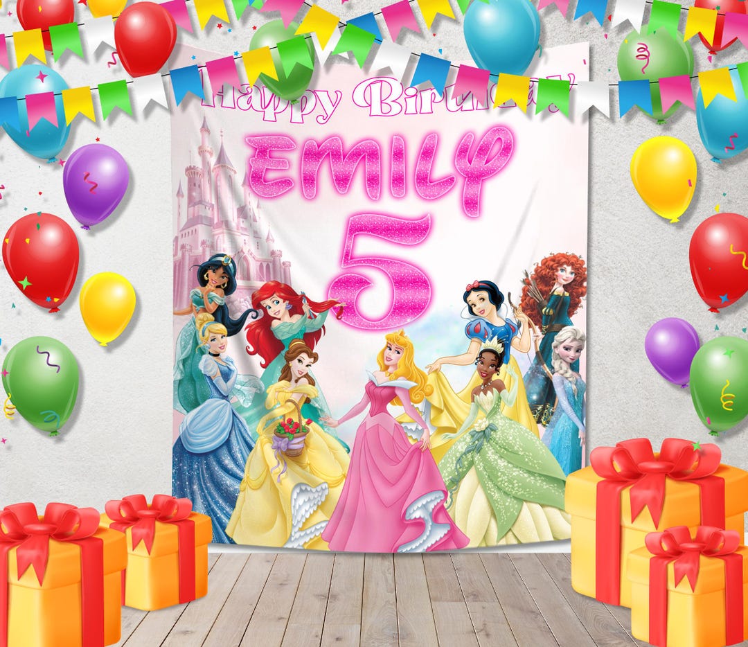 Disney Princess Birthday Banner, Custom Princess Party Backdrop ...