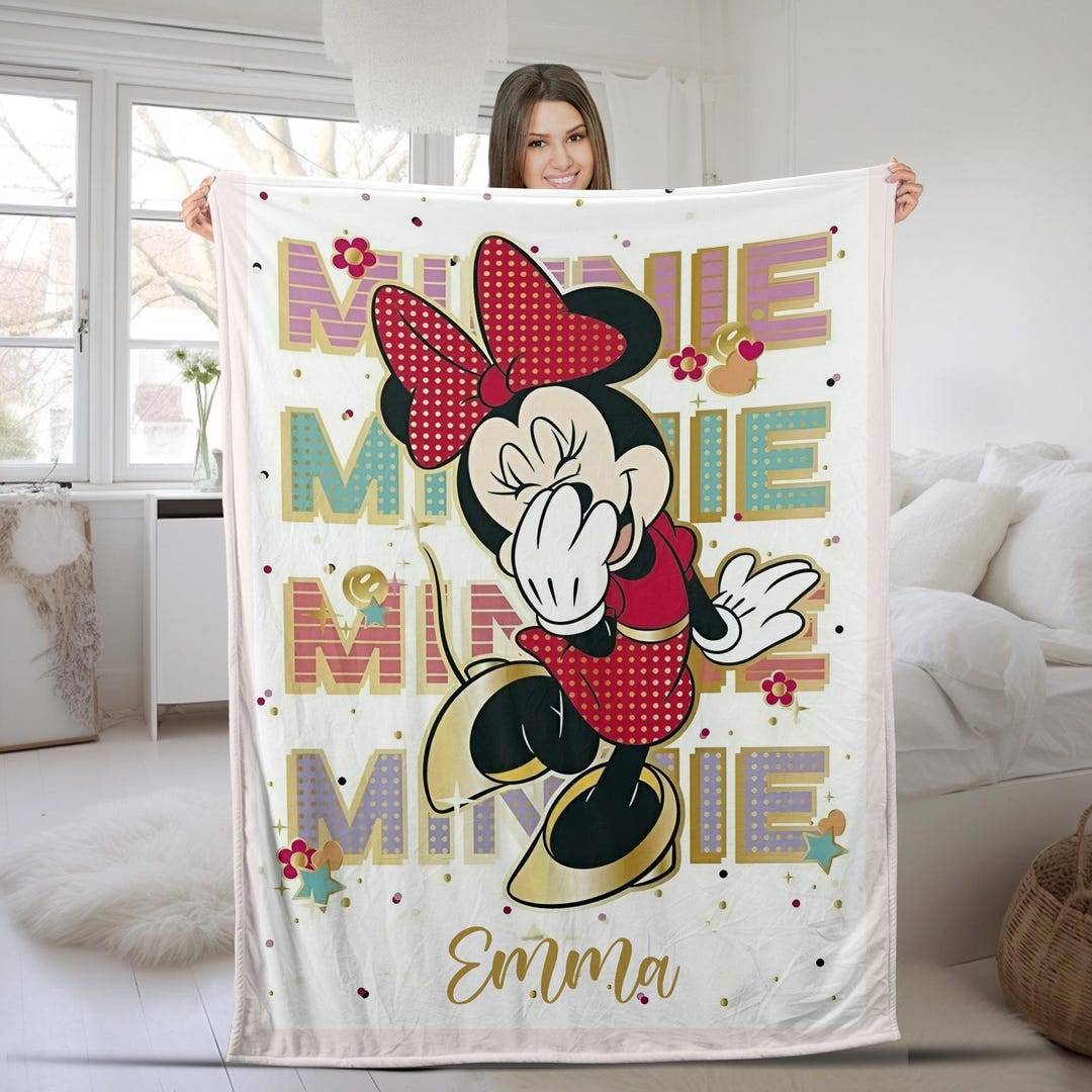 Personalized Minnie Mouse Blanket, Custom Name Disney Minnie Blanket ...