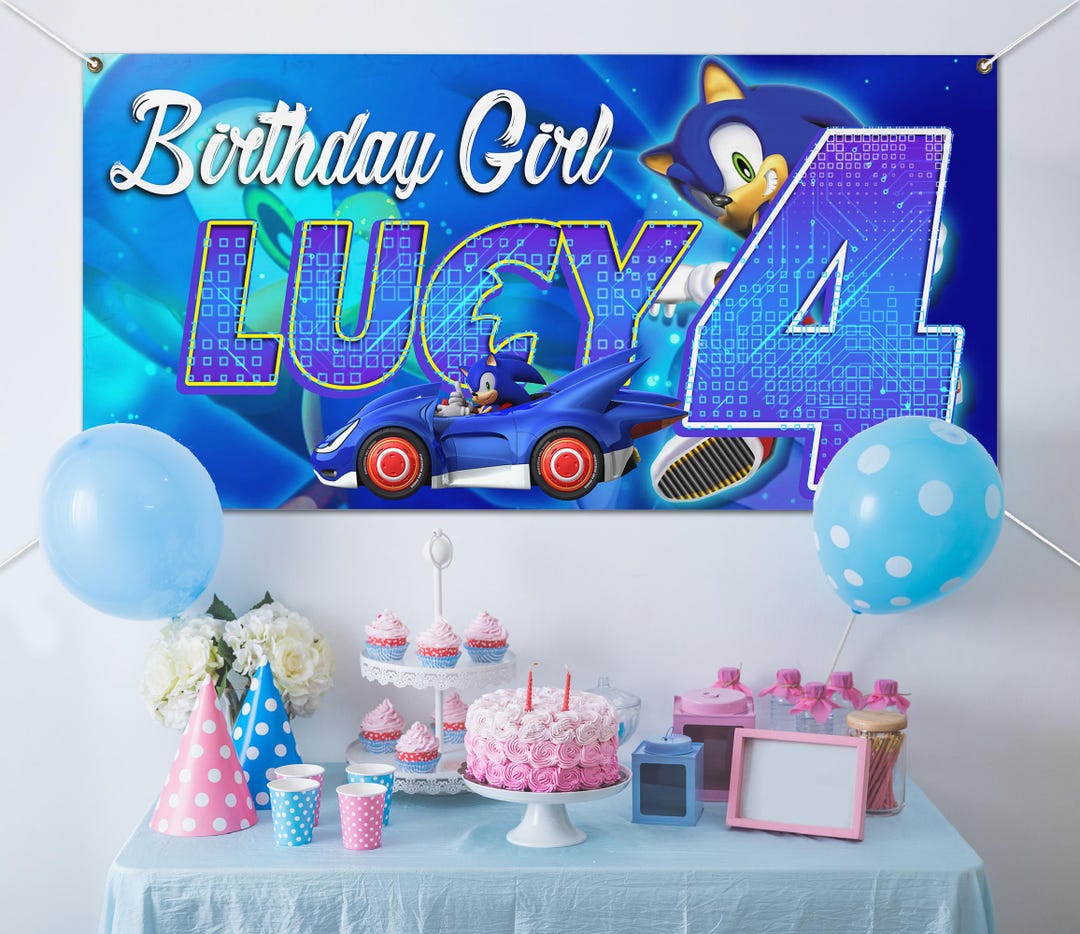 Sonic Birthday Party Backdrop/shadow Hedgehog Birthday Banner/custom ...