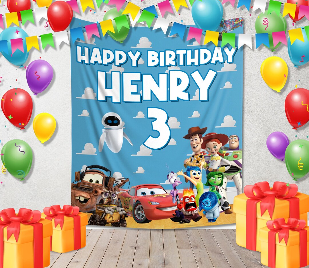 Personalized Pixar Backdrop, Toy Story Birthday Banner, Custom Cars ...