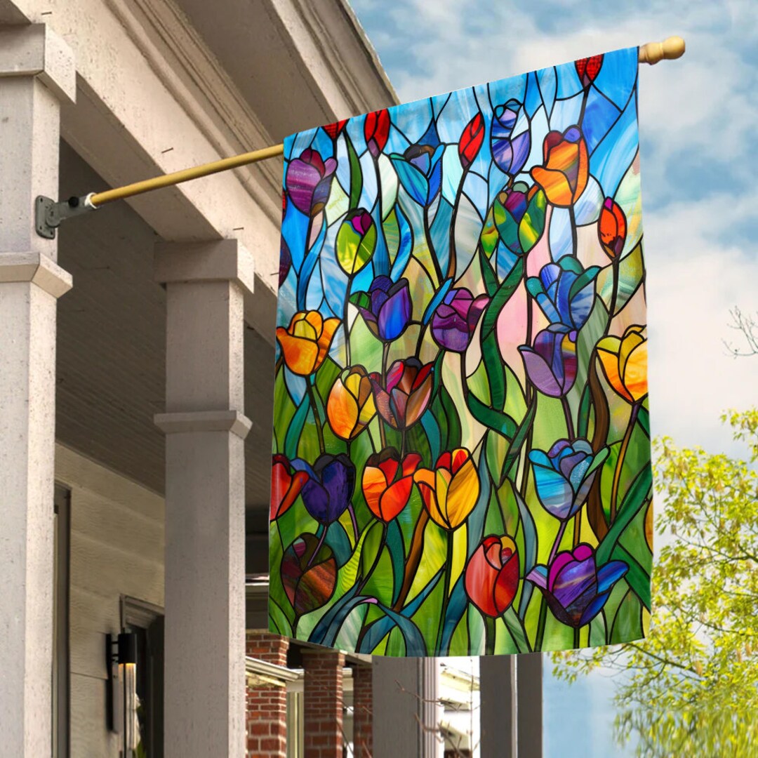 Spring Tulips Flag, Tulips Flag, Stained Glass Spring Floral Flag ...