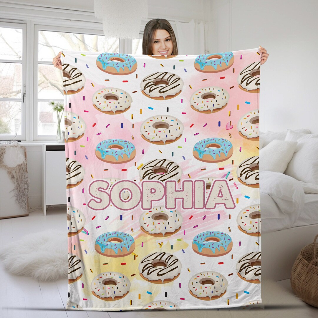 Personalized Donuts Baby Blanket, Donuts Throw Blanket, Custom Name ...