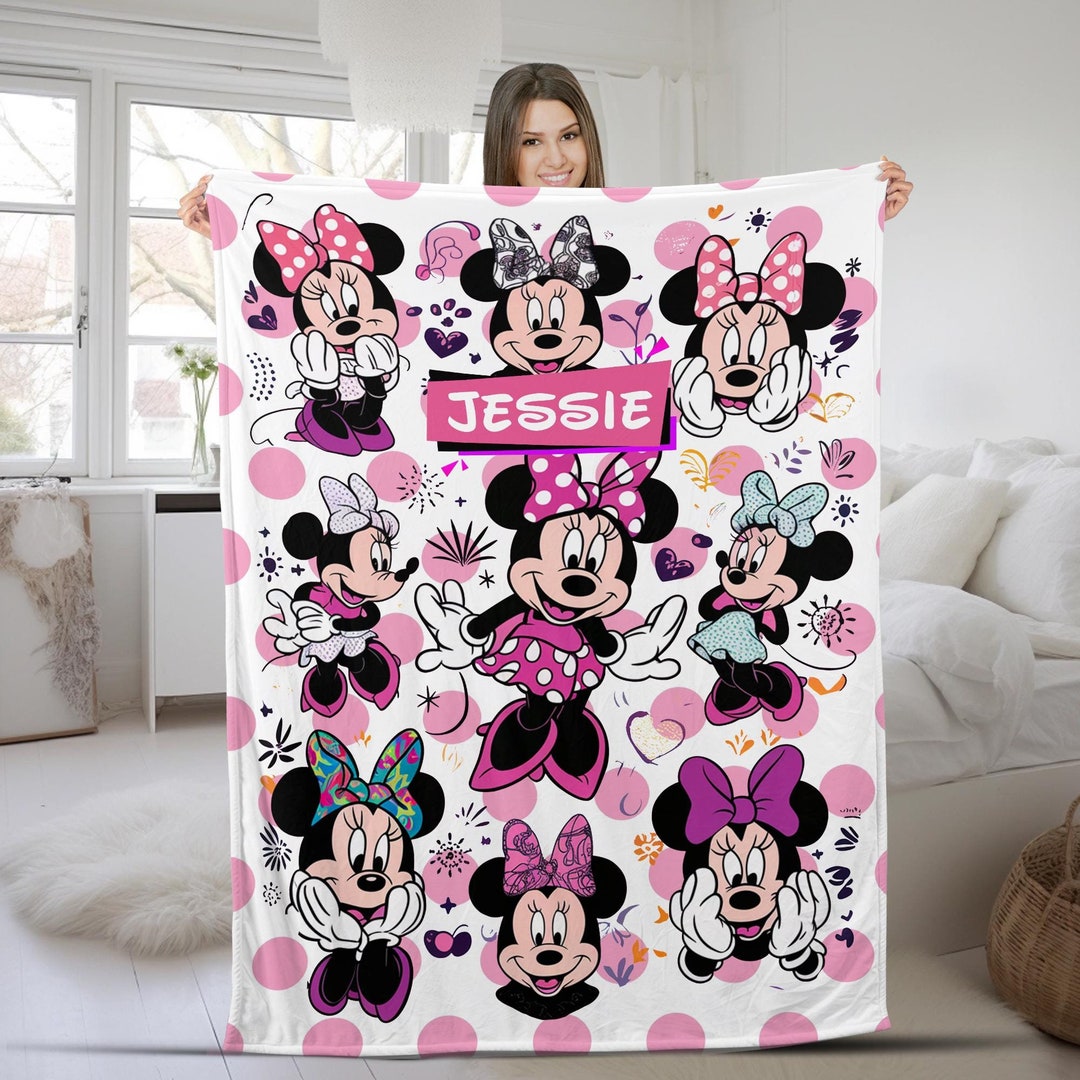 Personalized Minnie Mouse Watercolor Blanket, Custom Name Disney Minnie ...