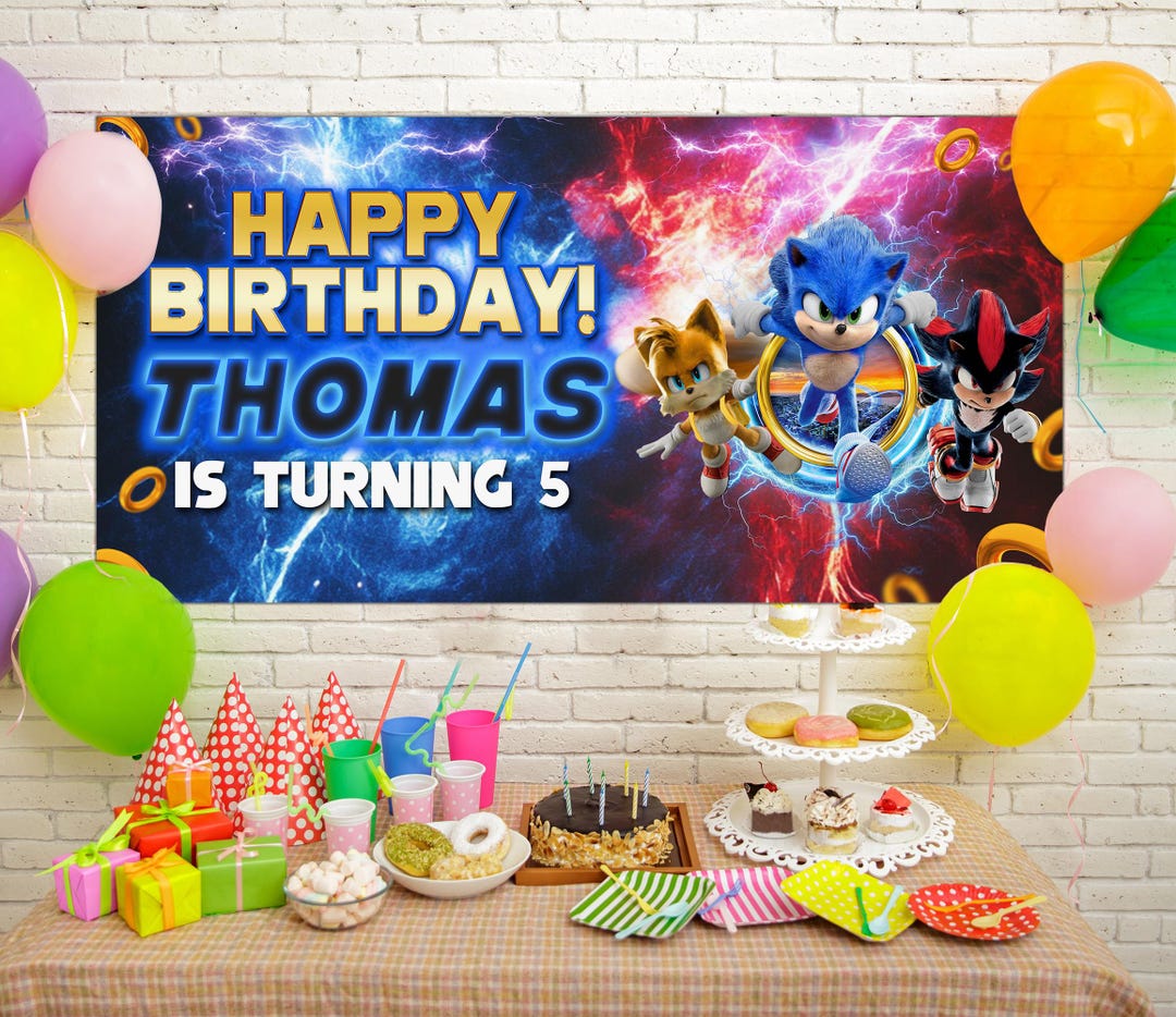 Sonic Birthday Party Backdrop/sonic Hedgehog 3 Birthday Banner/custom ...