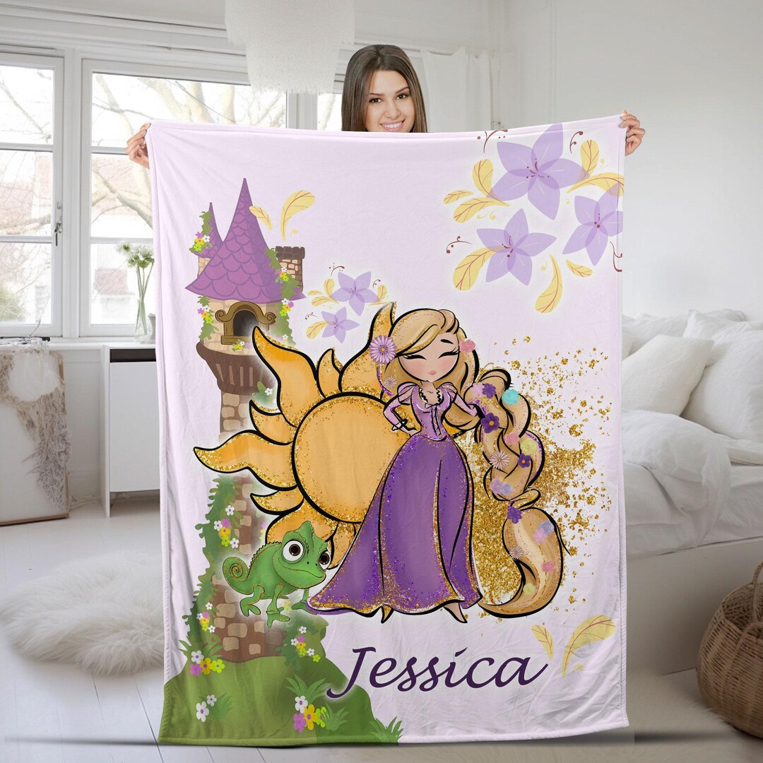 Personalized Tangled Rapunzel Blanket, Watercolor Disney Princess ...