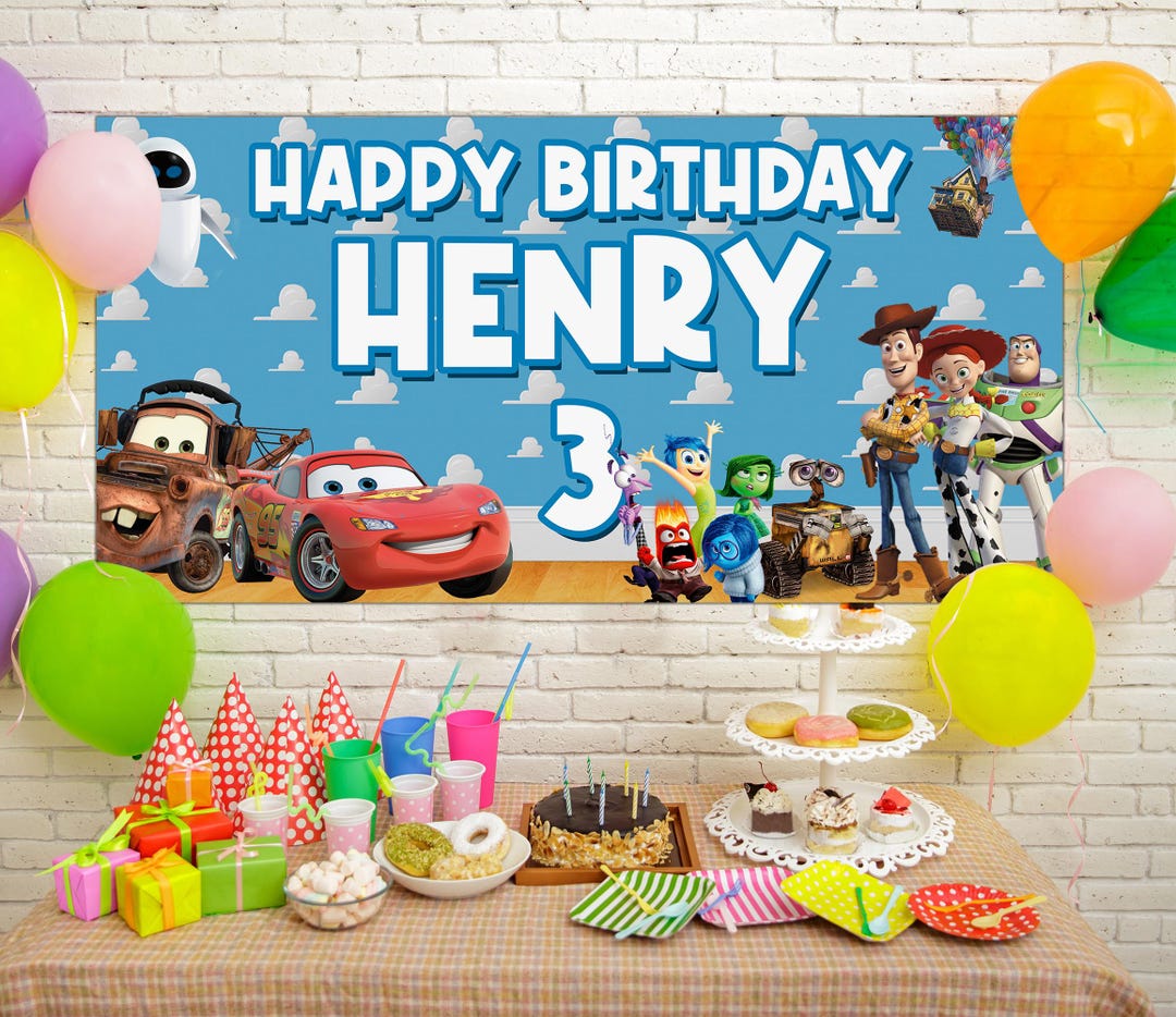 Personalized Pixar Backdrop, Toy Story Birthday Banner, Custom Cars ...