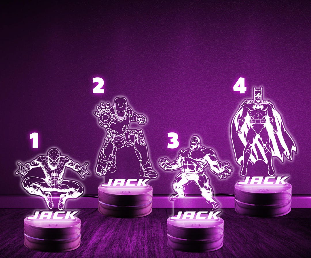 Personalised LED Superhero Lamp, Kids Night Light Gift,kids Hero Light ...