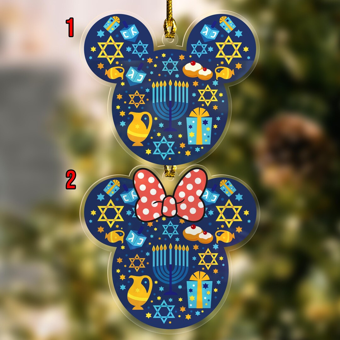 Mickey and Minnie Mouse Hanukkah Ornament, Dreidel Menorah Ornament ...
