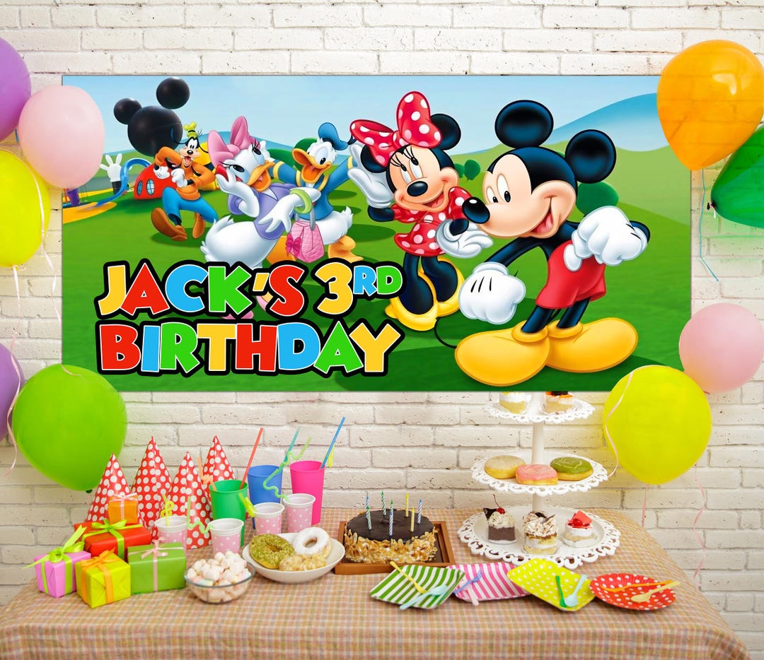 Personalised Mickey Clubhouse Birthday Backdrop, Birthday Decor ...