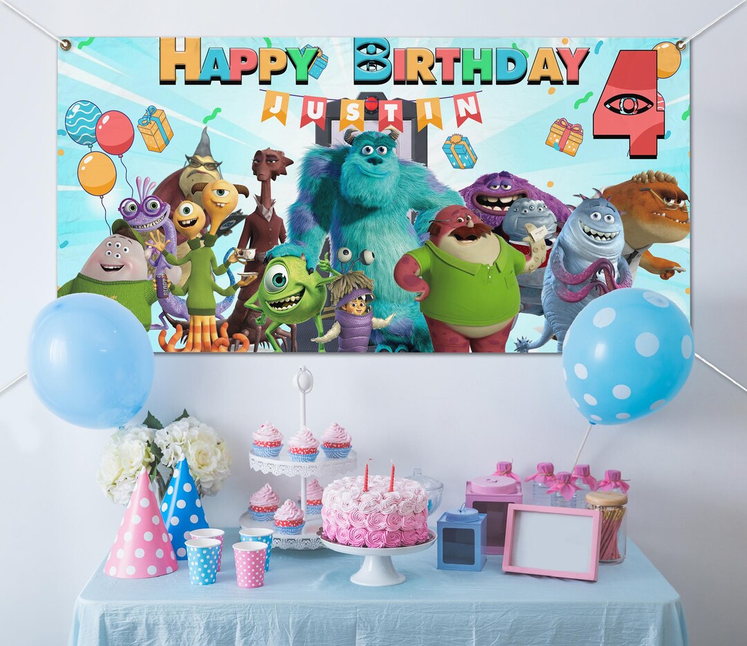 Disney Monster Inc Birthday Backdrop, Custom Monster Inc Party Banner ...