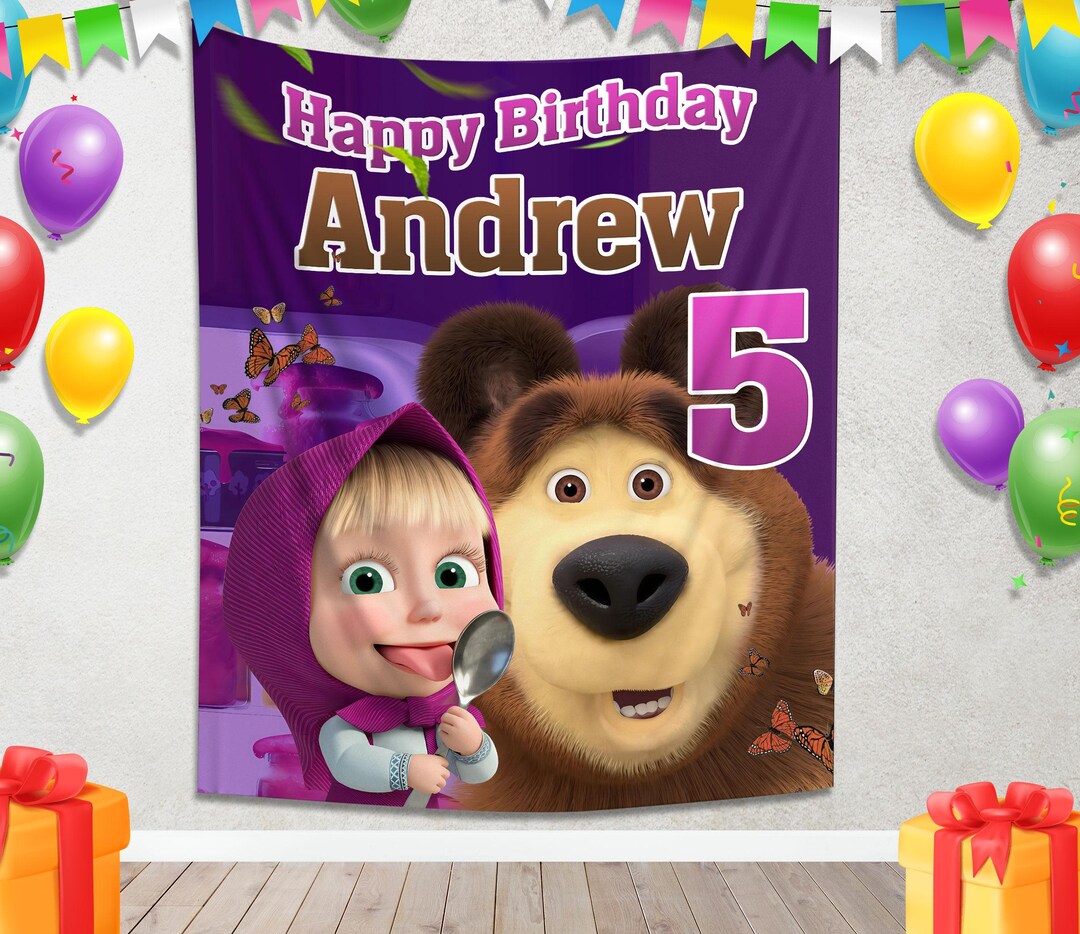 Masha and the Bear Birthday Banner | Custom Name Party Backdrop ...