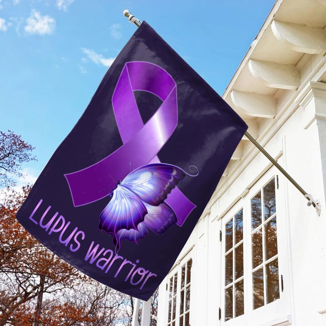 Lupus Warrior Flag, Lupus Awareness Flag, Purple Ribbon Awareness Flag ...