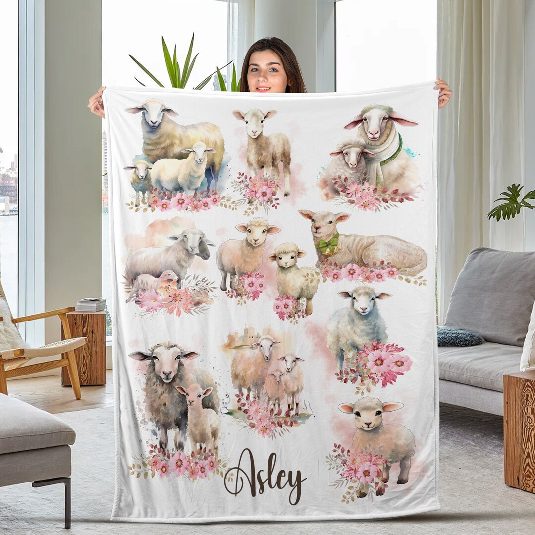 Personalized Sheep and Lamp Blanket,sheep Blanket,lamp Blanket,farm ...