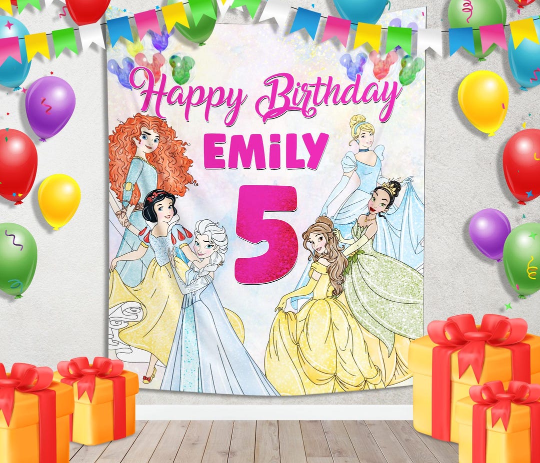 Disney Princess Birthday Backdrop/princess Birthday Party Banner/custom ...