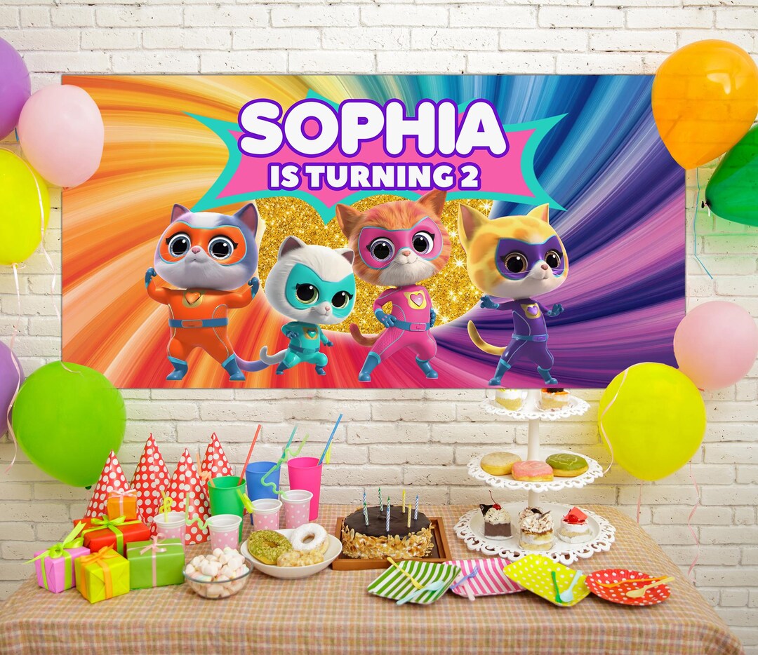 Toile de fond personnalisée de fête d'anniversaire de super chatons ...