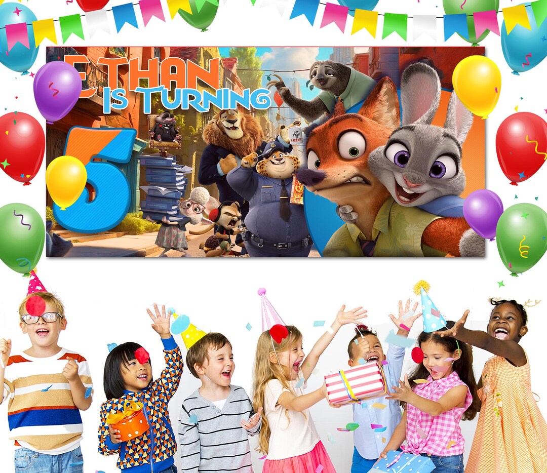 Zootopia Birthday Party Backdrop Zootopia Baby Shower Banner, Birthday ...