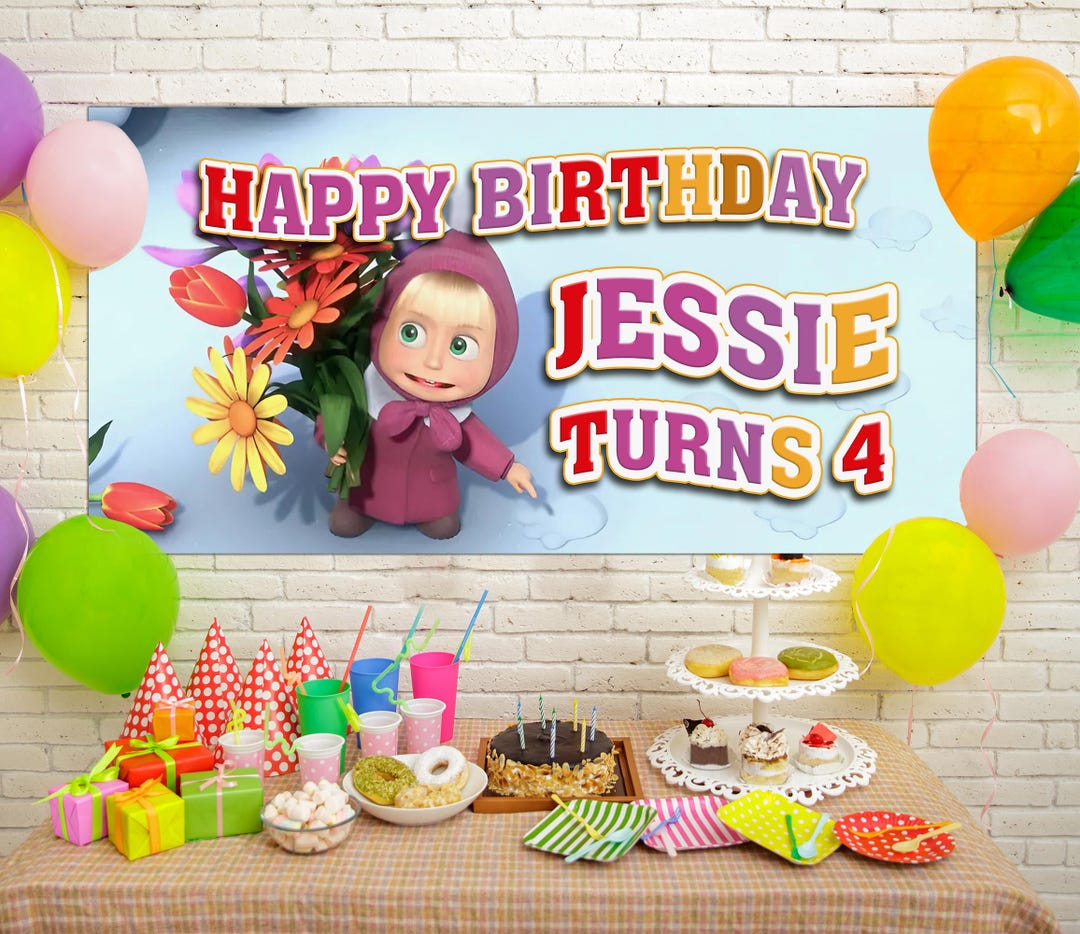Masha and the Bear Personalized Birthday Photo Backdrop, Custom Masha ...