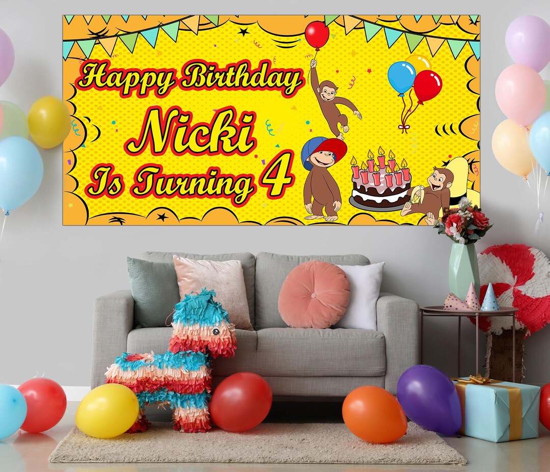 Curious George Birthday Backdrop/curious George Birthday Banner/curious ...