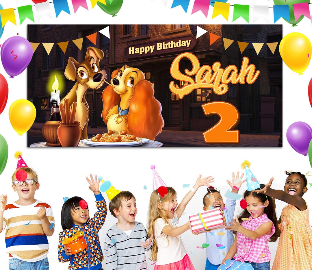Personalized Lady and the Tramp Birthday Backdrop, Lady and the Tramp ...