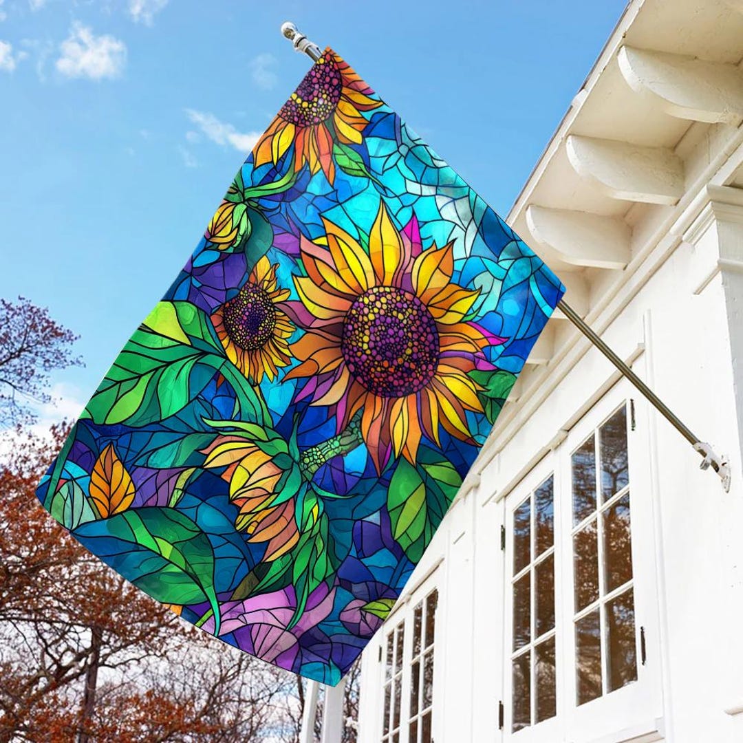 Sunflower Flag/stained Glass Sunflower Garden Flag House Flag Double ...