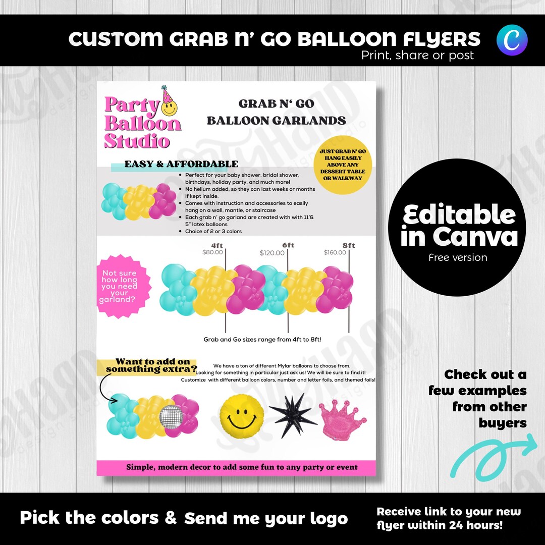 Custom Grab N Go Balloon Business Flyers, Balloon Templates, Custom ...