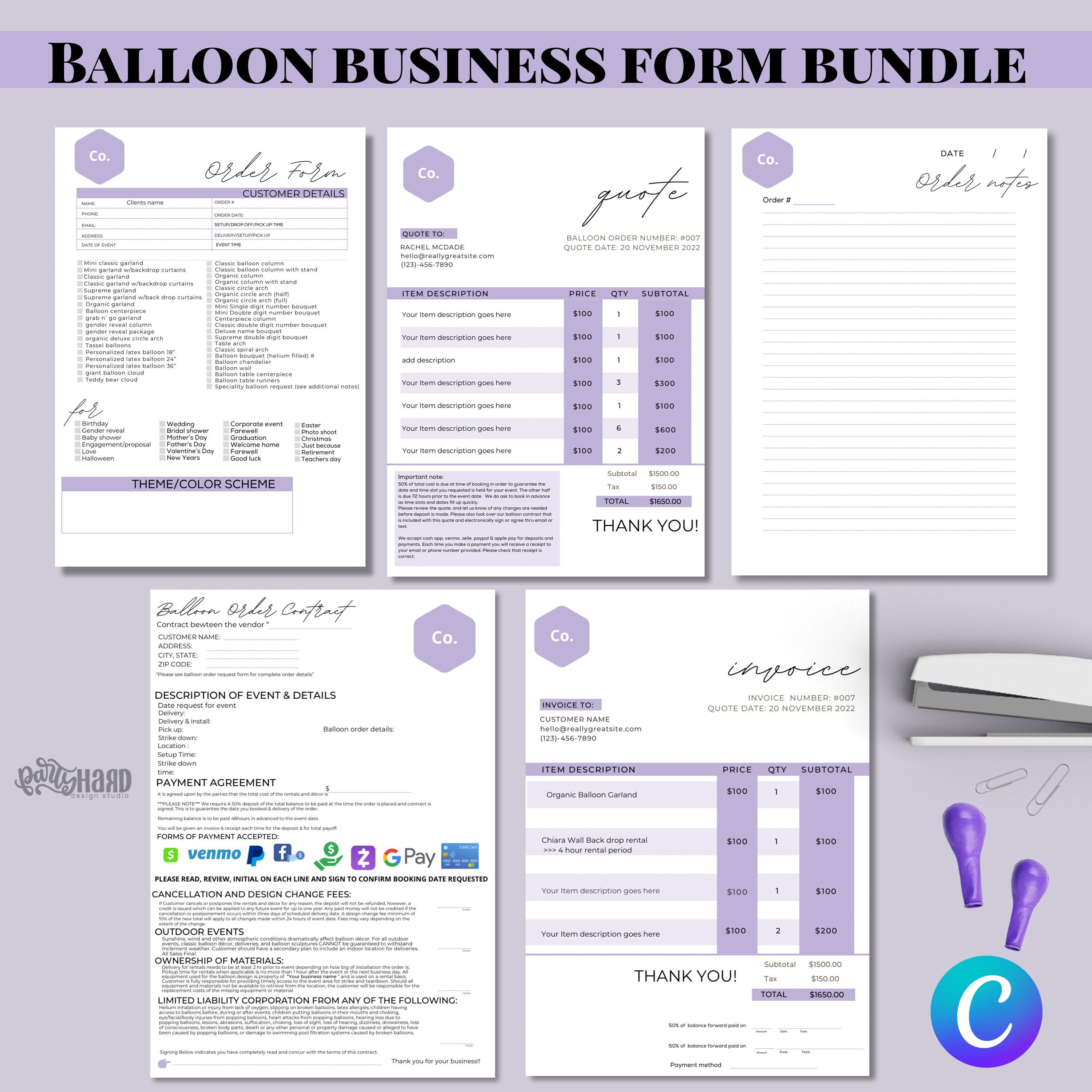 Editable Balloon Business Forms Canva Template Balloon - Etsy UK