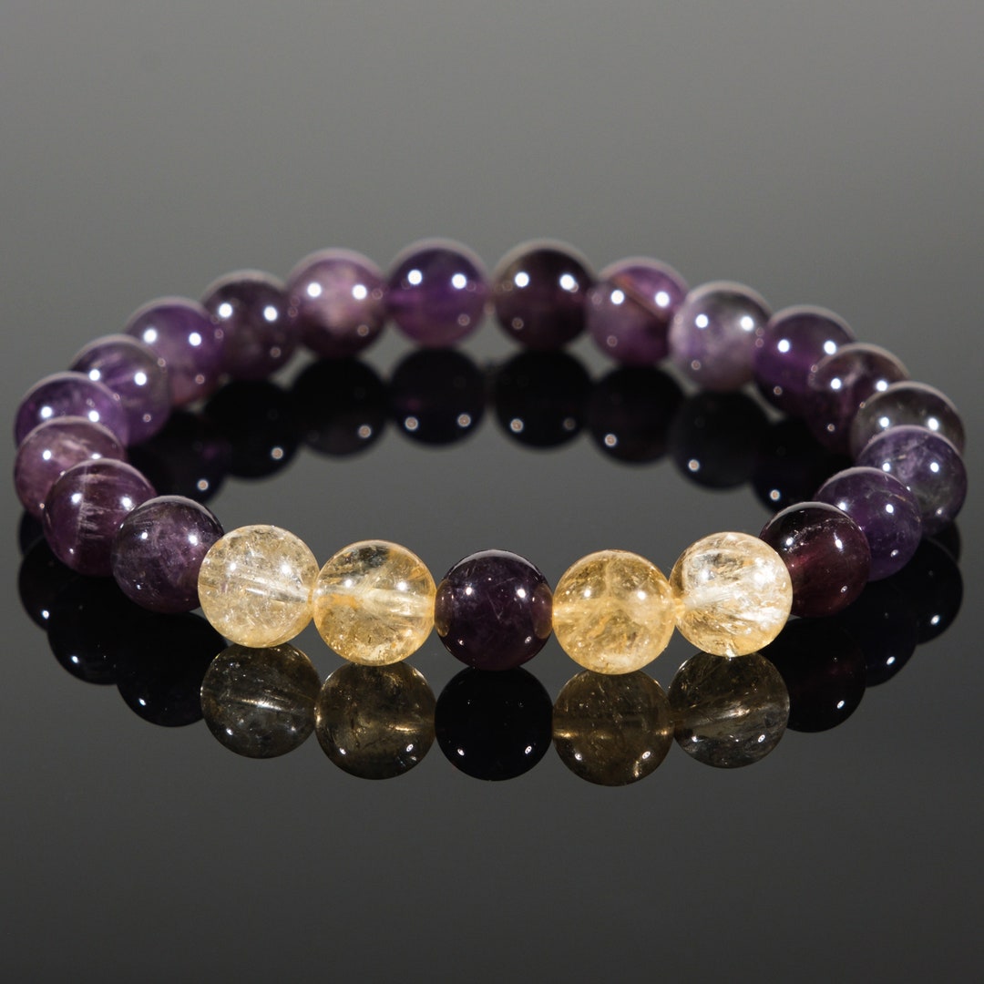 Amethyst Citrine Calming Bracelet Handmade Natural 6mm 8mm Bead Crystal ...