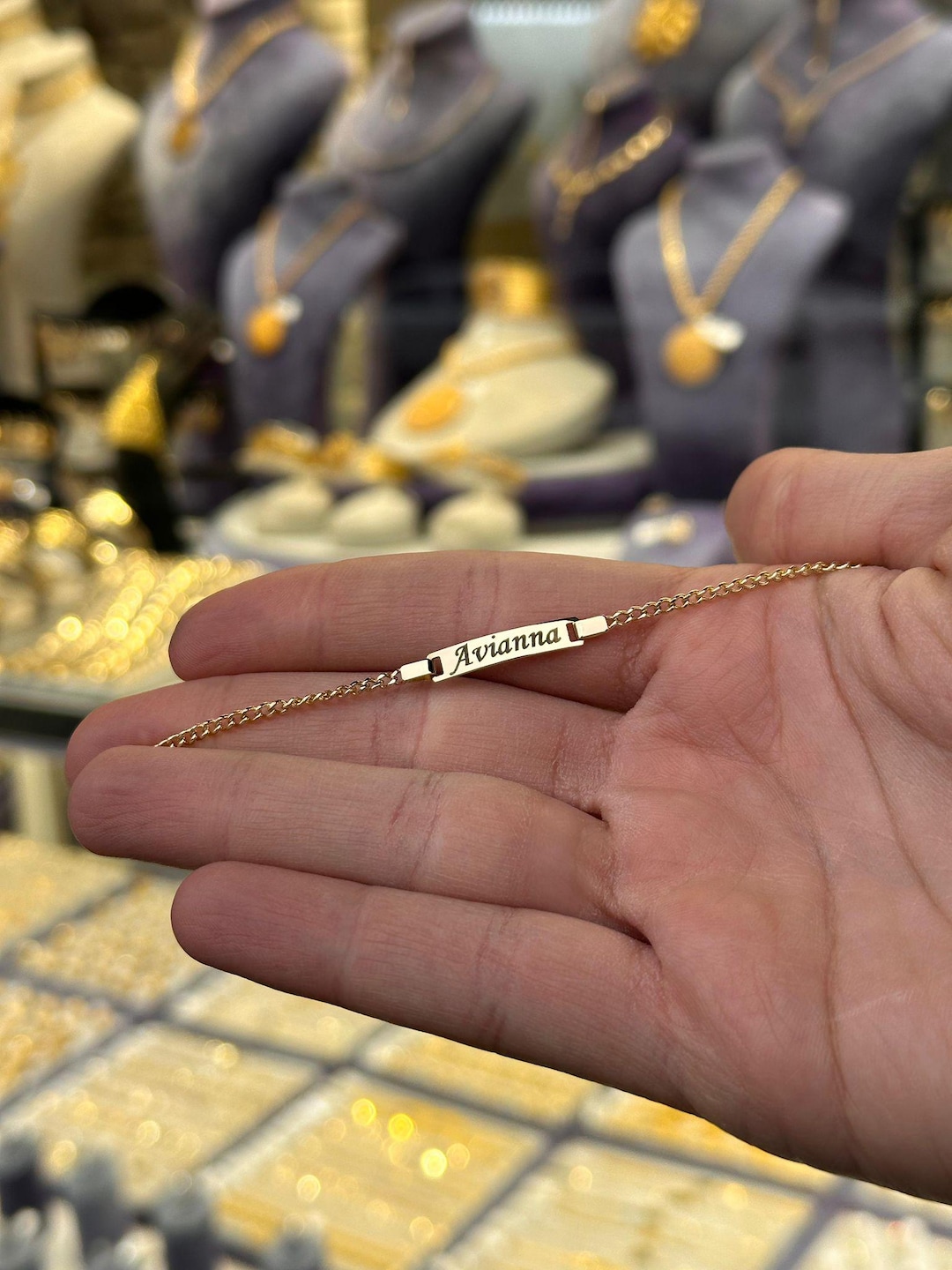 14k Gold Baby Name Bracelet, Engraved ID Chain Bracelet, Custom ...