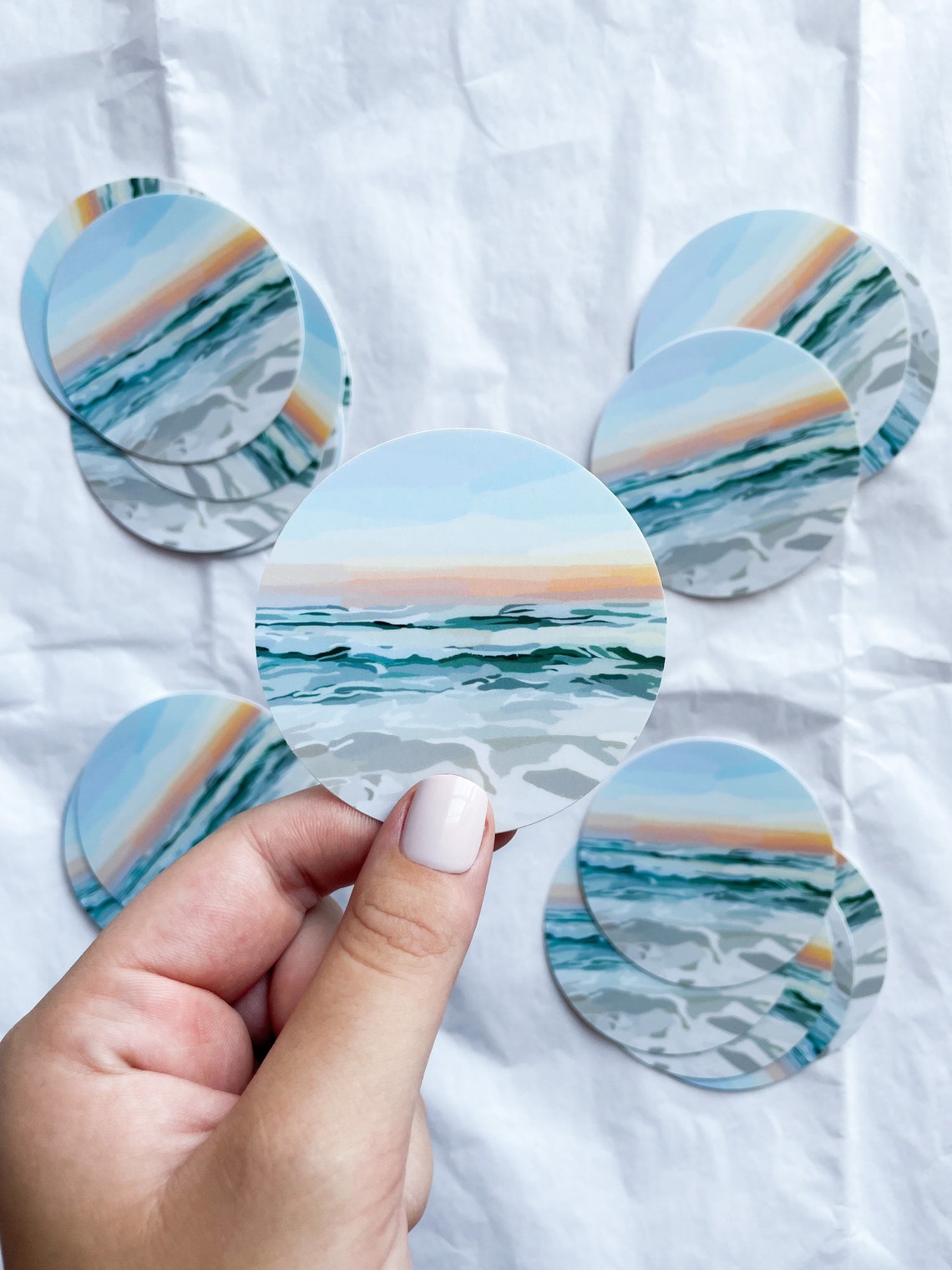 Ocean Sunset Circle Sticker Waterproof Aesthetic Sticker | Etsy