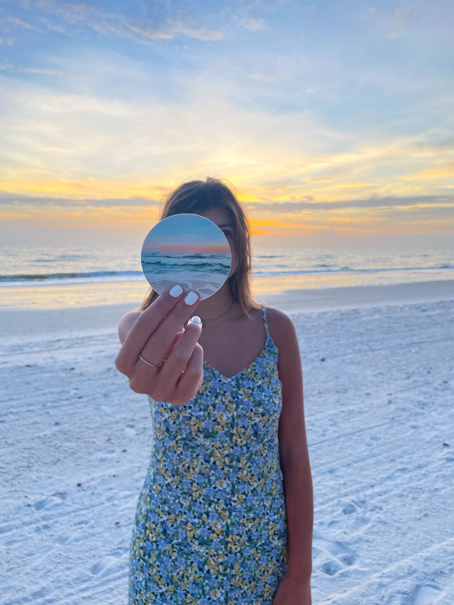 Ocean Sunset Circle Sticker Waterproof Aesthetic Sticker | Etsy