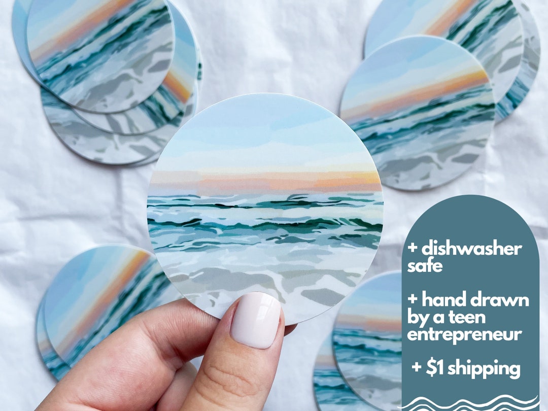 Ocean Sunset Circle Sticker | Waterproof Aesthetic Sticker || Durable ...