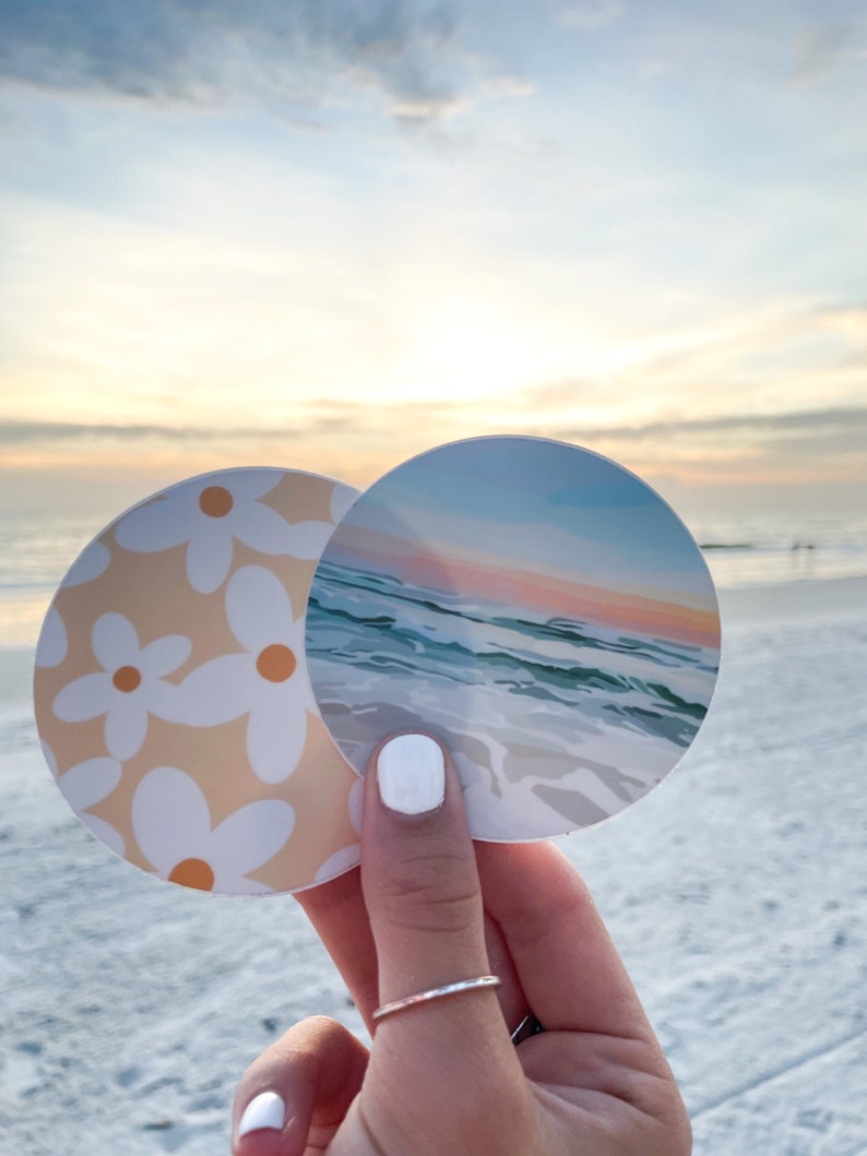 Ocean Sunset Circle Sticker Waterproof Aesthetic Sticker - Etsy