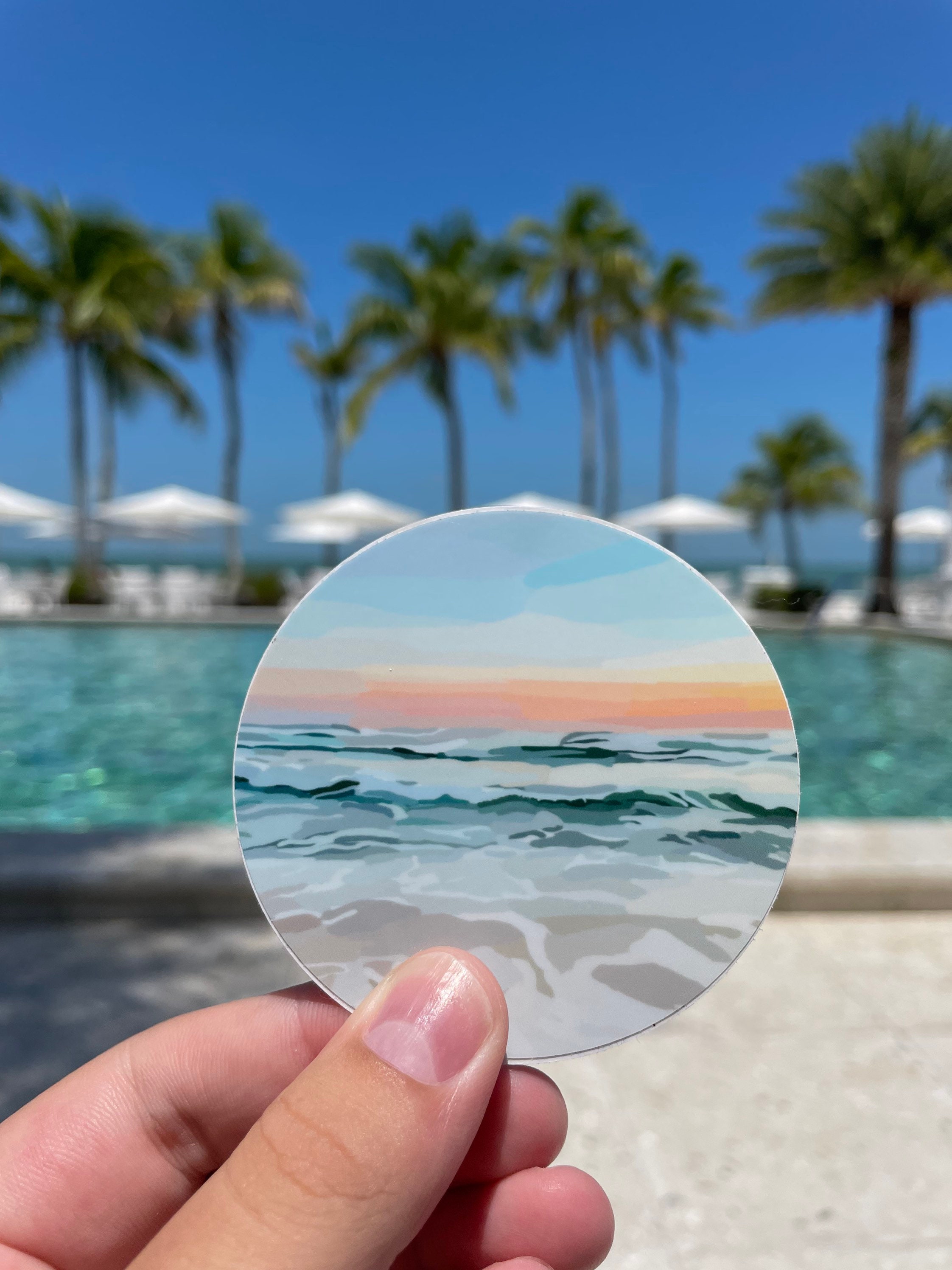 Ocean Sunset Circle Sticker Waterproof Aesthetic Sticker | Etsy