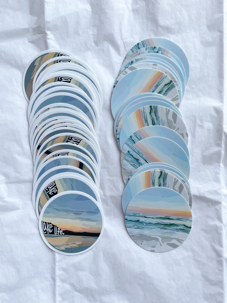 Ocean Sunset Circle Sticker Waterproof Aesthetic Sticker - Etsy