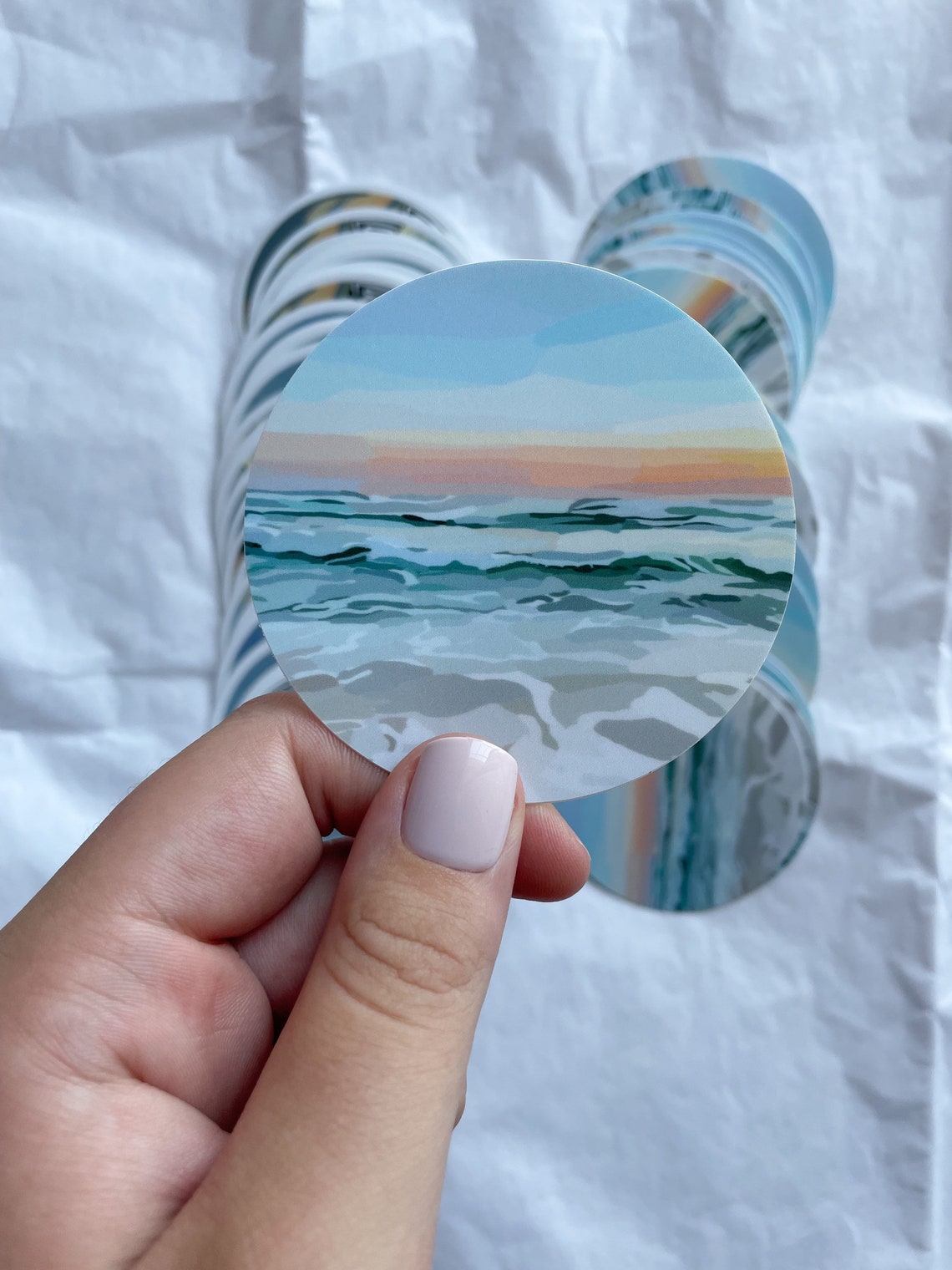 Ocean Sunset Circle Sticker Waterproof Aesthetic Sticker | Etsy