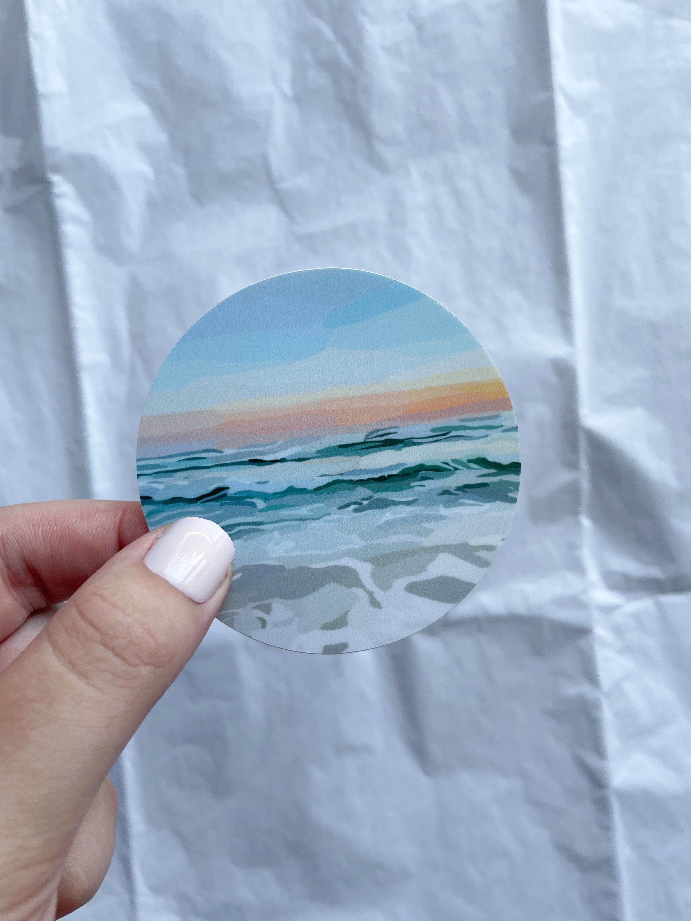 Ocean Sunset Circle Sticker Waterproof Aesthetic Sticker | Etsy