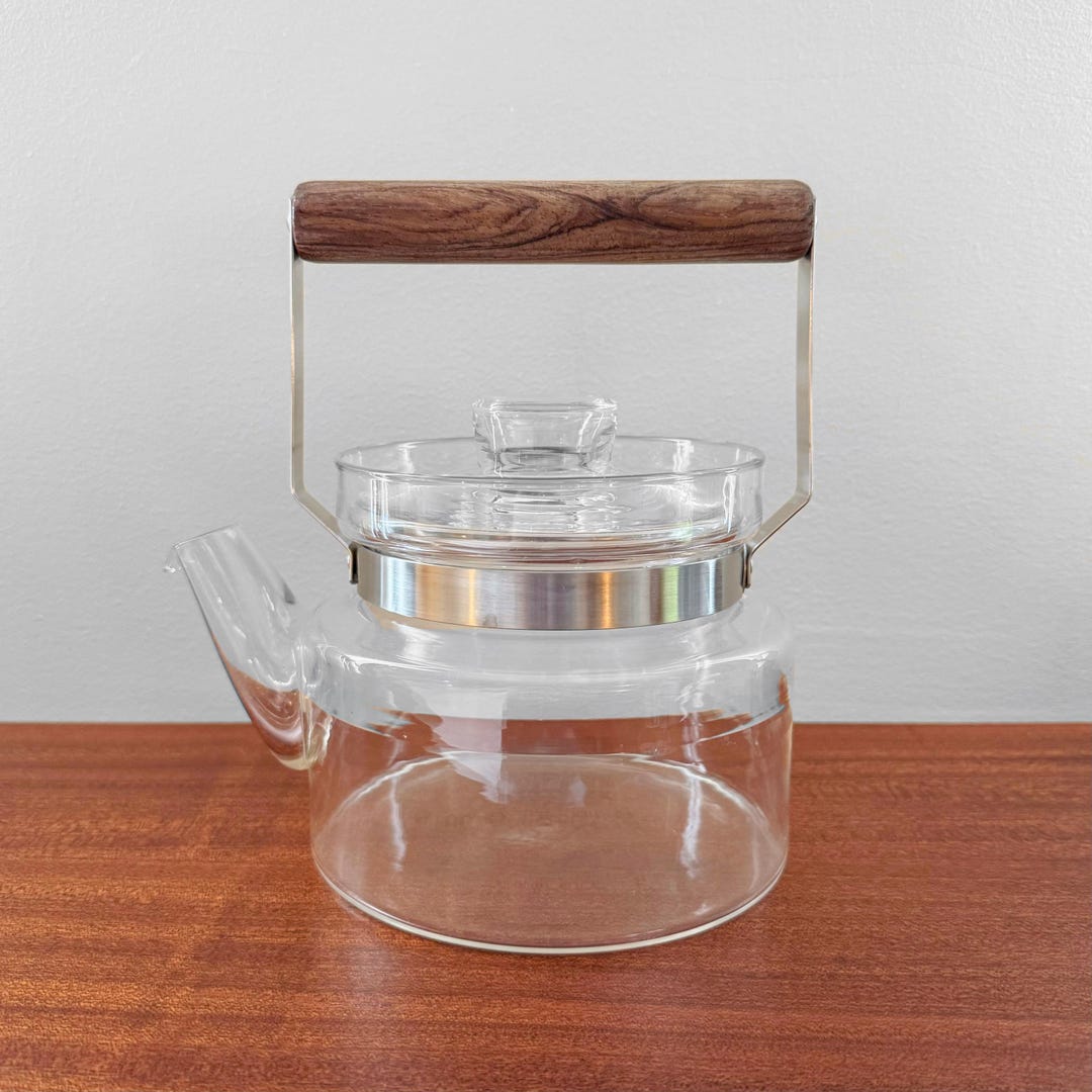 Rare Clear Glass Teapot With Teak Handle by Boda Nova. Designed by ...