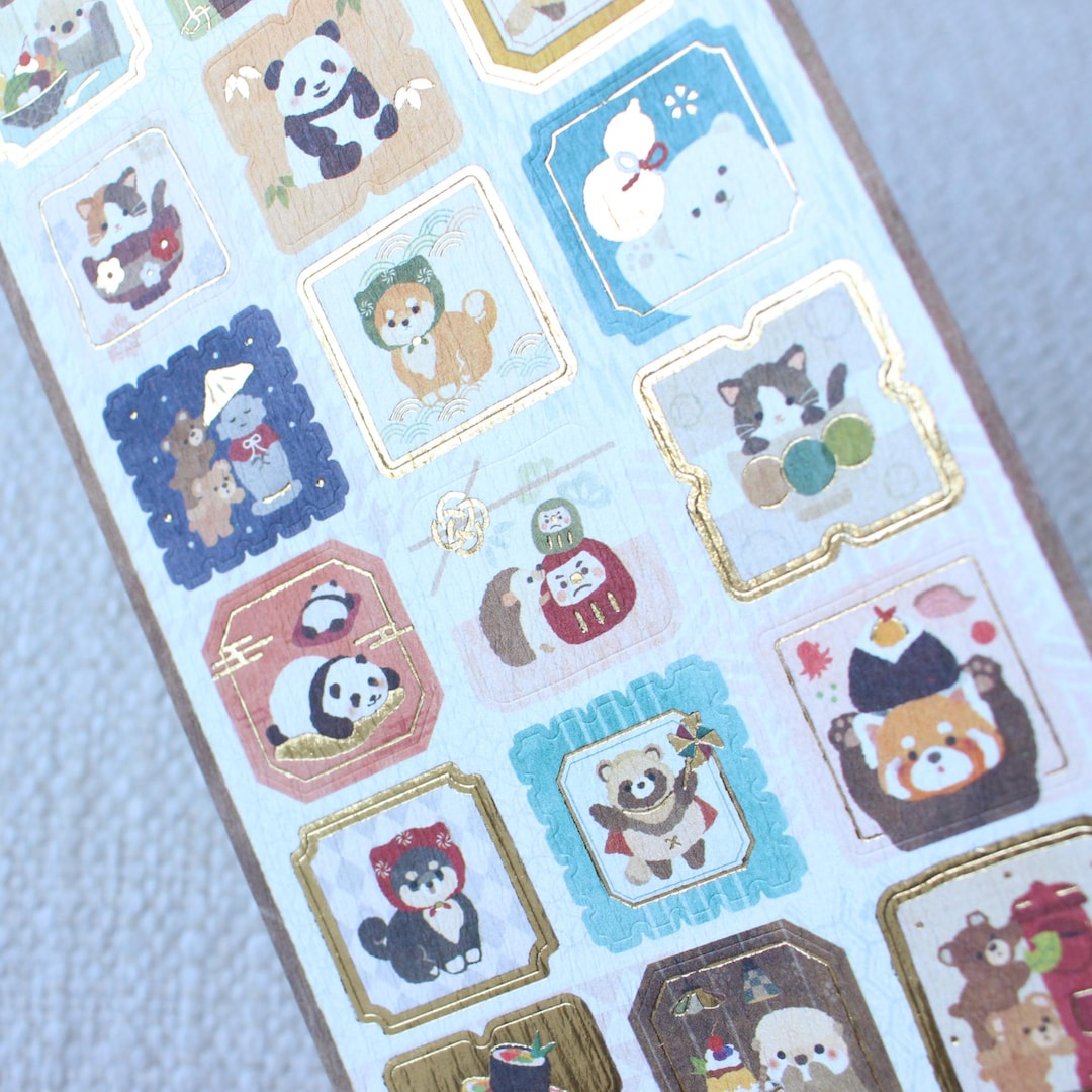 Cute Japanese Sticker Sheets by NB Co. | Gold Foil Animal Stickers ...
